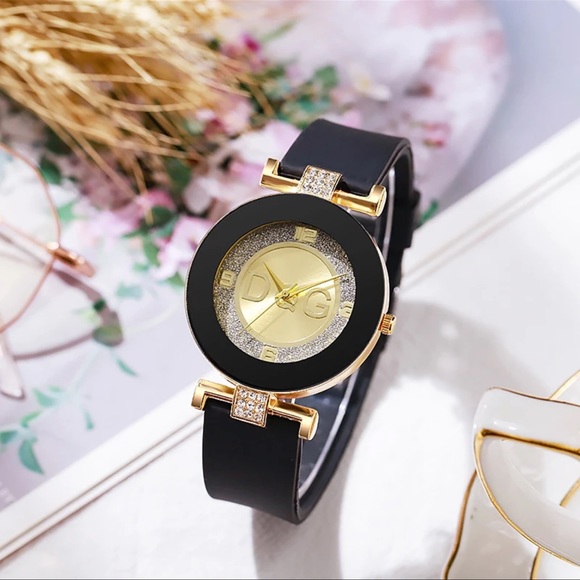 D&G | Accessories | New Dg Luxury Womans Gold Black Simple Quartz Big ...